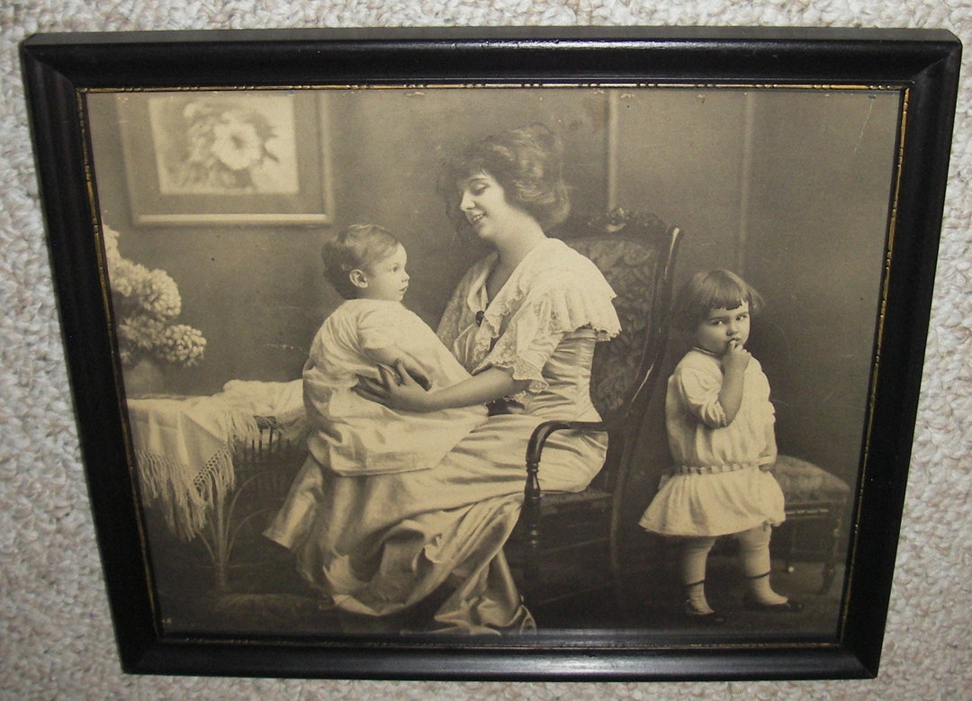 Antique Sepia Art, Mother, Baby and Jealous Little Girl, Rustic Black ...