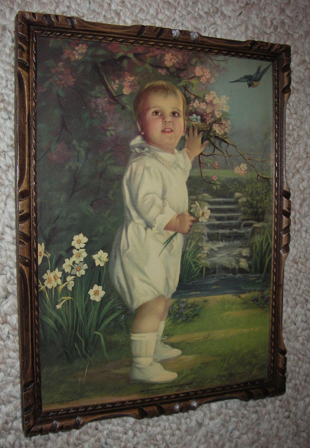 Antique Zula Kenyon Framed Art Print With Bluebird and Child - Etsy