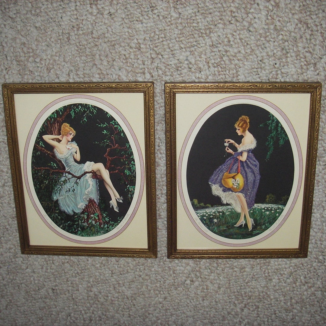 Vintage French Art Deco Prints, Lovely Young Ladies, Art Deco Wood ...