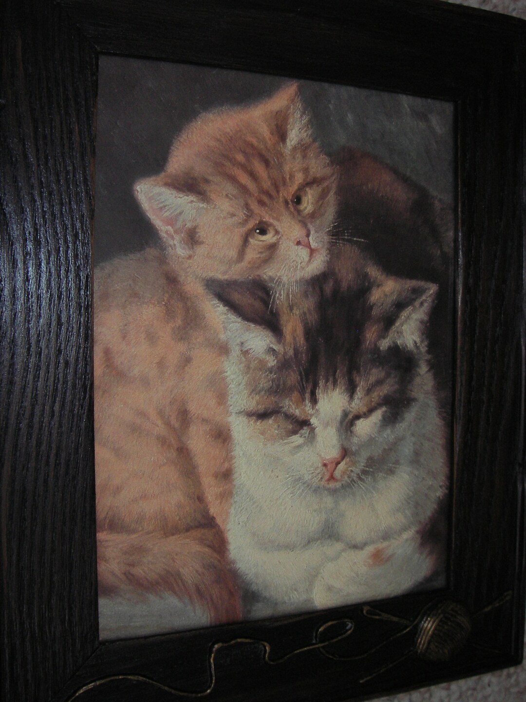 Vintage Cat Art, Cute Little Kittens, Antique Wood Frame - Etsy