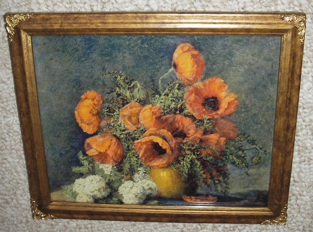Vintage Max Streckenbach Red Poppies Print in Antique Gesso Frame - Etsy