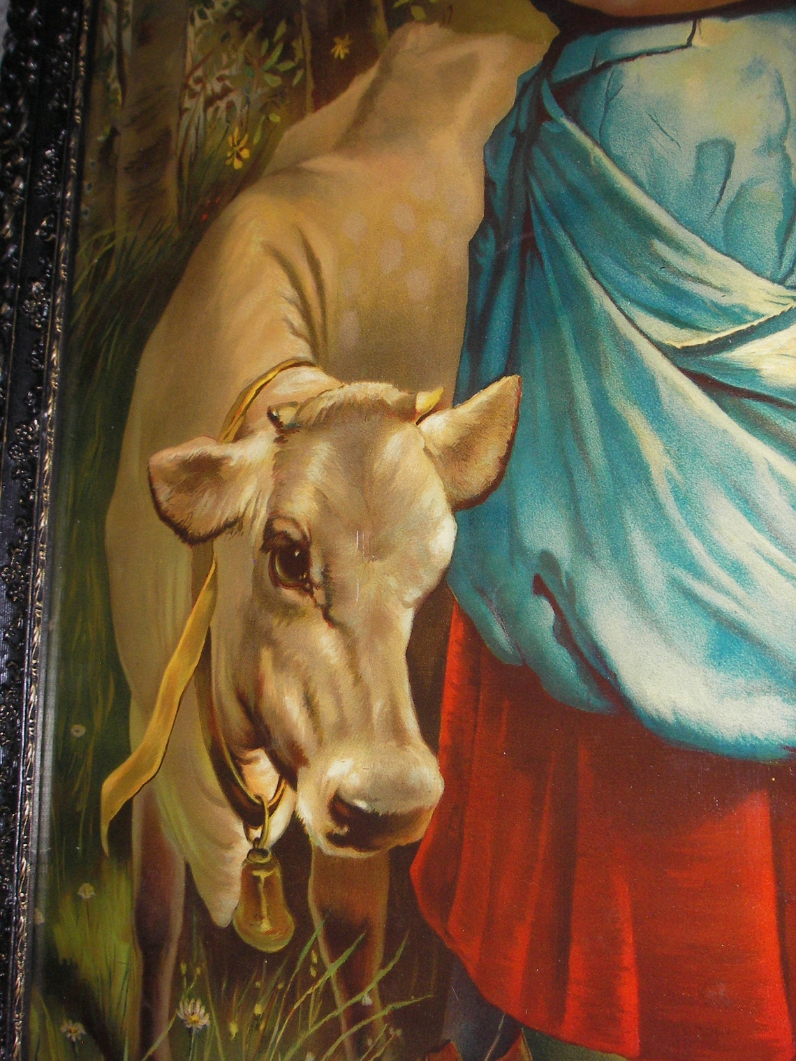 Gorgeous Antique Print Of Beautiful Milkmaid With Her Cow Etsy