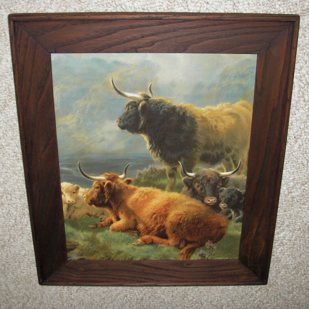 Antique Victorian Highland Cow Print in Rustic Oak Frame - Etsy