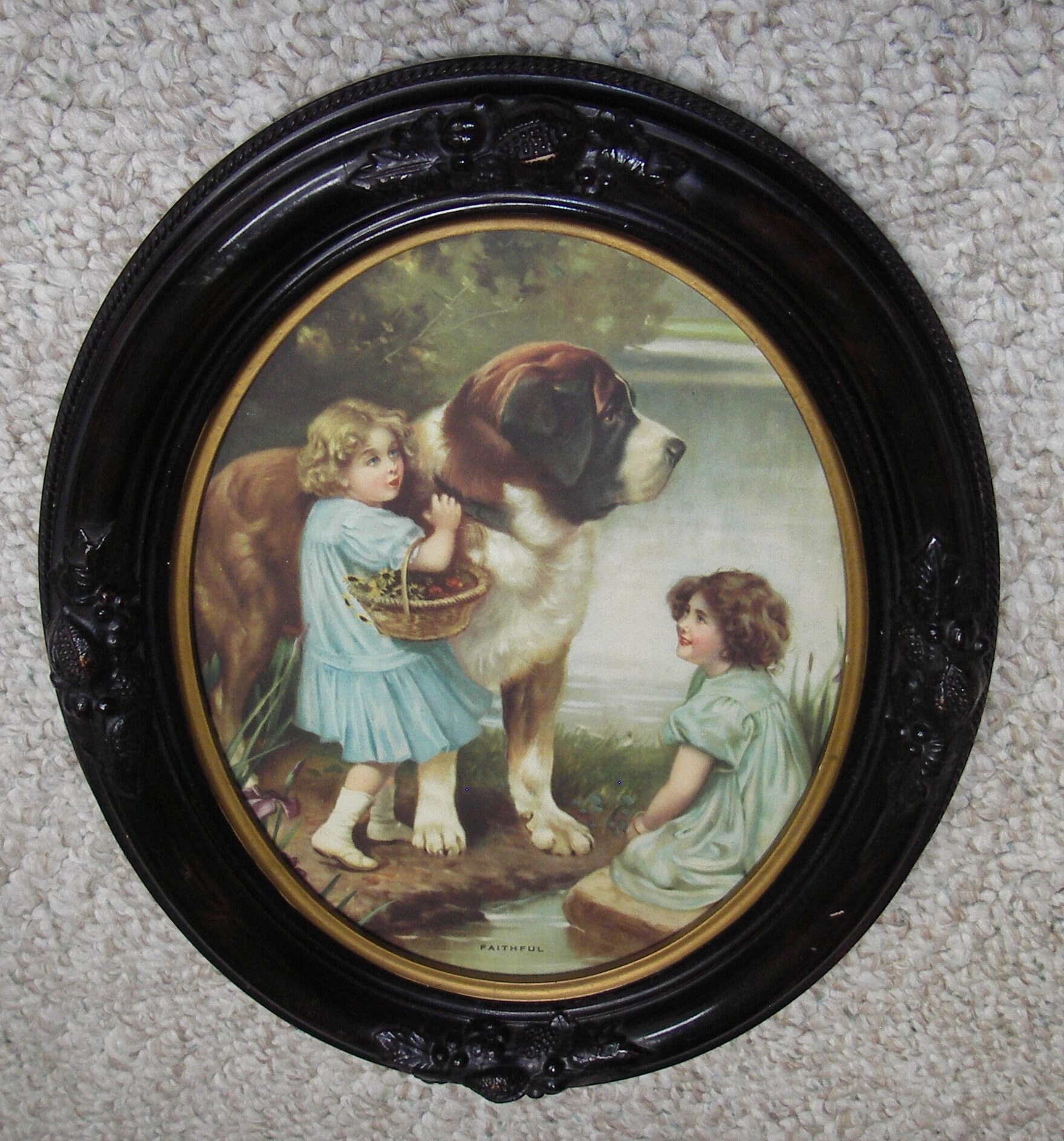 Nice Old Print of Two Young Girls With St. Bernard Dog by - Etsy