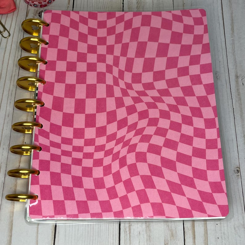 Pink Retro Wavy Checkered Happy Planner | Cover for Disc Bound Micro ...