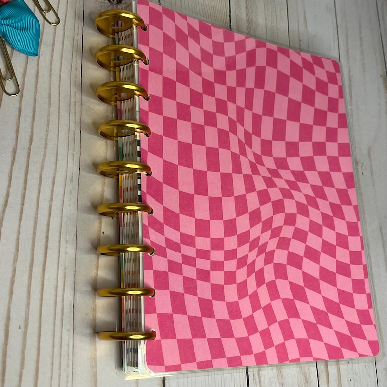 Pink Retro Wavy Checkered Happy Planner | Cover for Disc Bound Micro ...