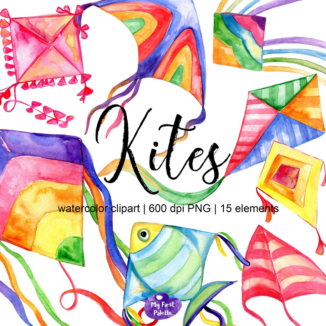 Kites Watercolor Clipart 600dpi PNG, Summer, Digital Download ...