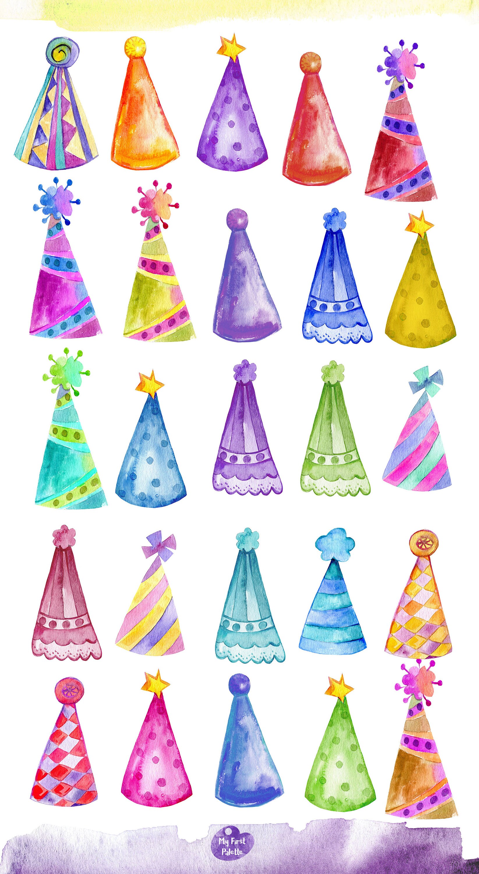Watercolor Party Hats Clipart - Birthday Hats Clipart, Holiday Clipart ...