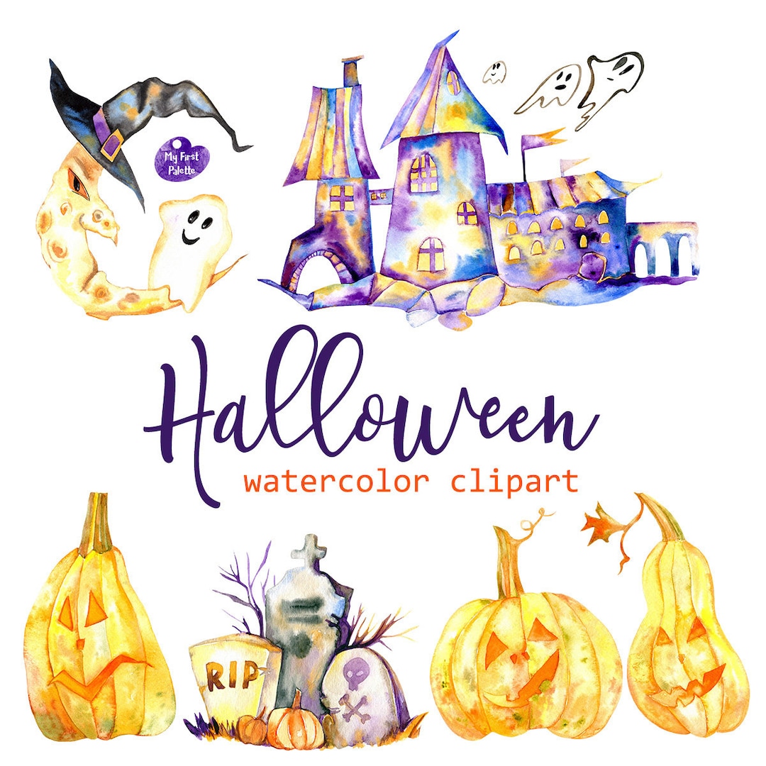 Watercolor Halloween Clipart,spooky Halloween Party Clip Art, 400 DPI ...