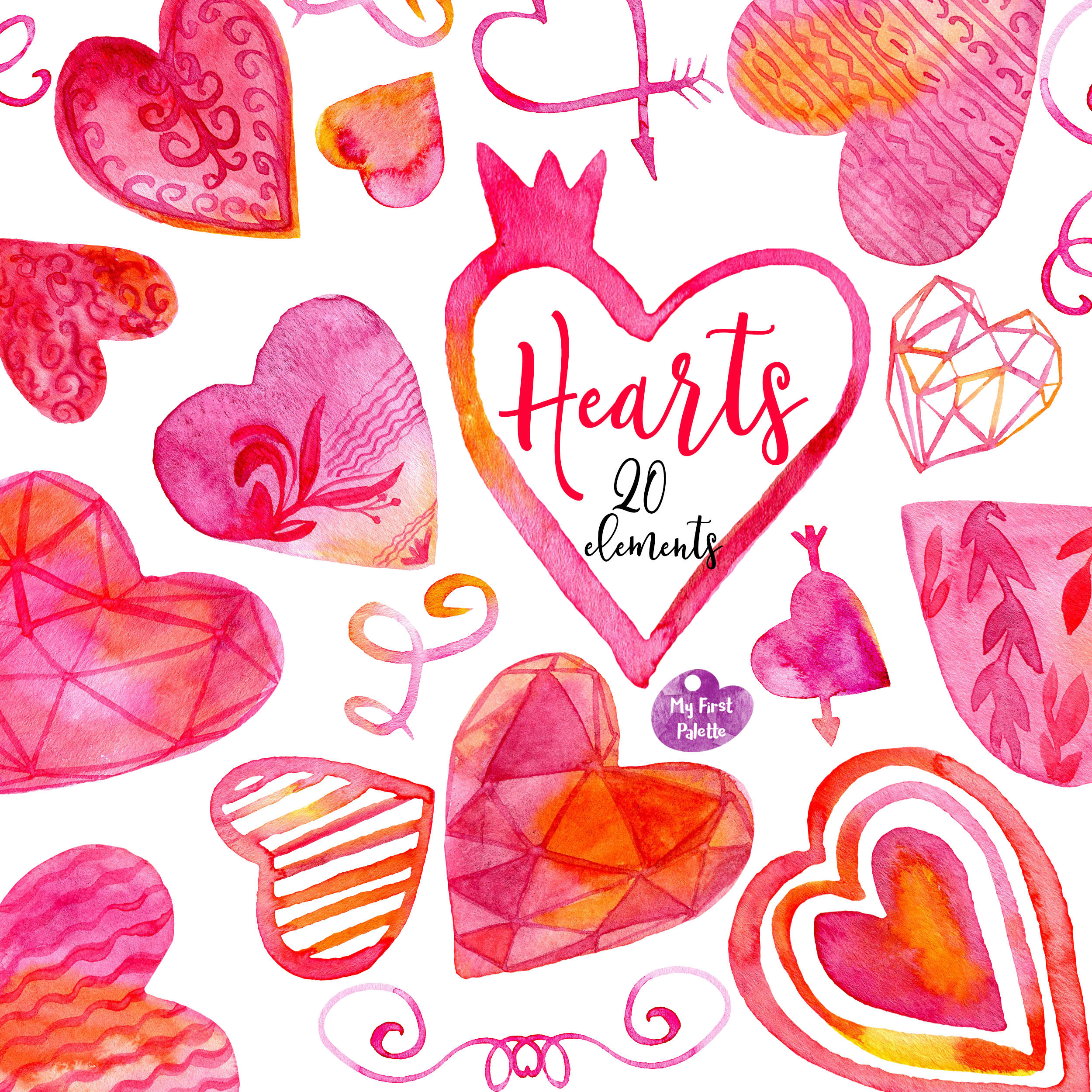 Watercolor Hearts Clipart: Valentine's Day PNG Graphics (300 Dpi) - Etsy
