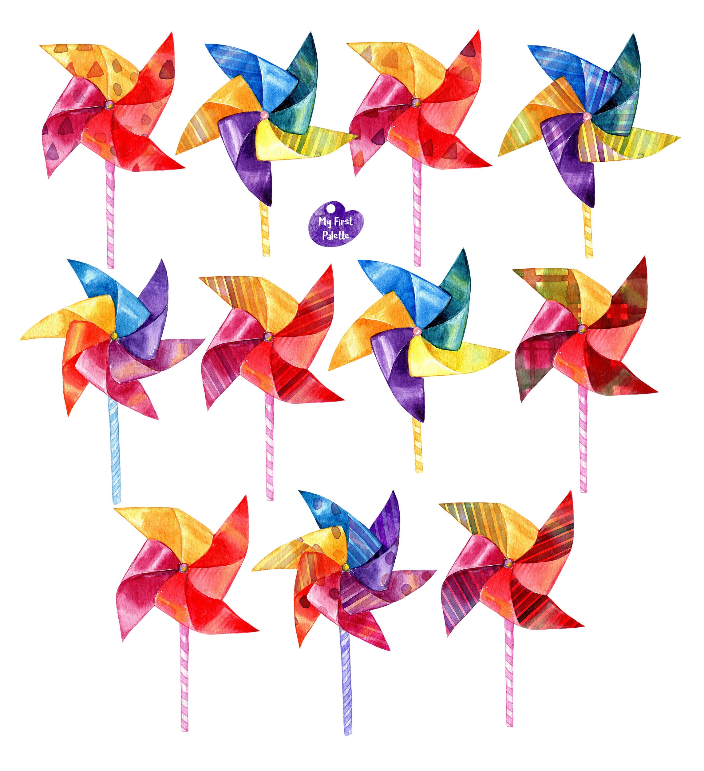 Watercolor Pinwheels Clipart- Birthday Clip Art, Holiday Clipart, Party ...