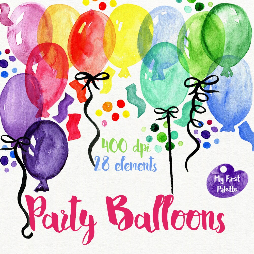 Watercolor Birthday Party Clipart Colorful Balloons. High Resolution ...
