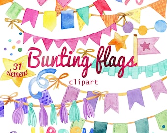 Watercolor Bunting Clipart | Etsy