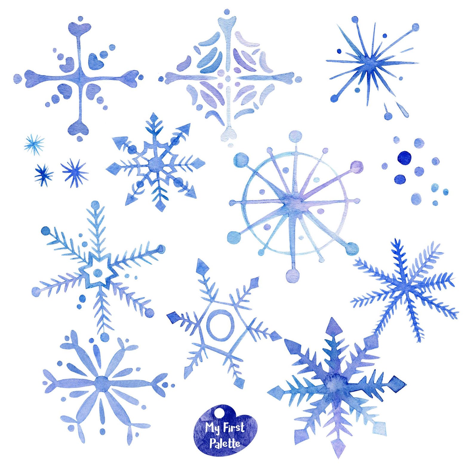Snowflakes, Snow Flurries, Powder Snow Watercolor Winter Images| 600 ...