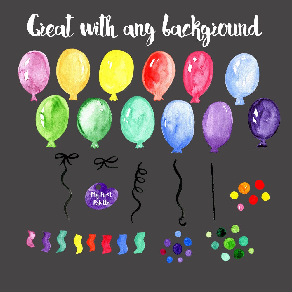 Watercolor Birthday Party Clipart Colorful Balloons. High Resolution ...