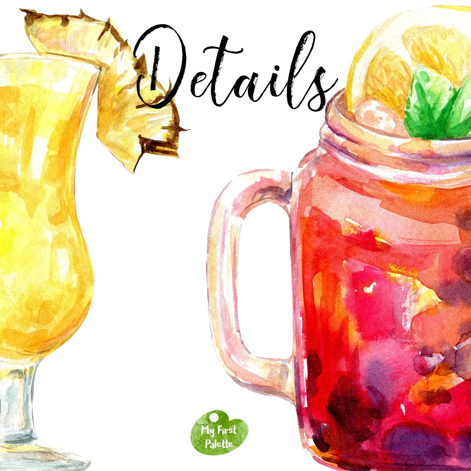 Watercolor Cocktail Clipart | Graphics PNG Drinks 600 DPI Summer Party ...