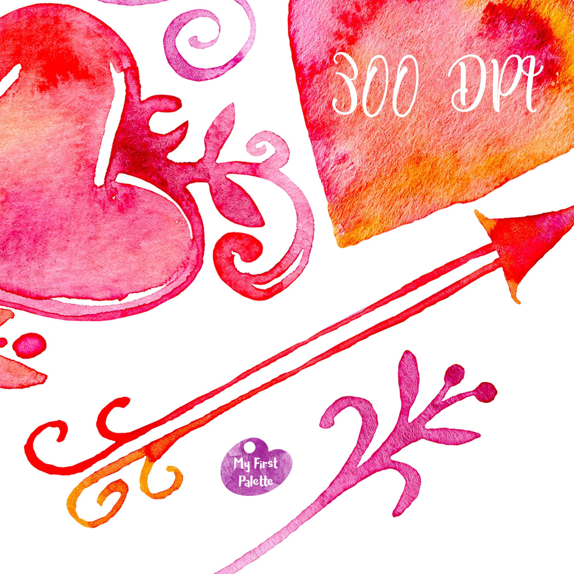 Watercolor Hearts and Arrows Clipart: Valentine's Day PNG (300 Dpi) - Etsy