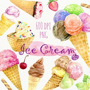 Watercolor Ice Cream Clipart Includes Summer Treats and Berries. 600 ...