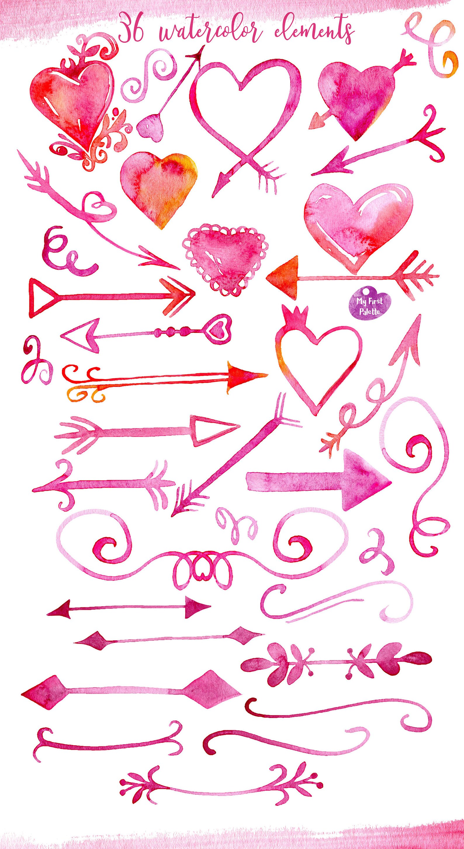 Watercolor Hearts and Arrows Clipart: Valentine's Day PNG (300 Dpi) - Etsy