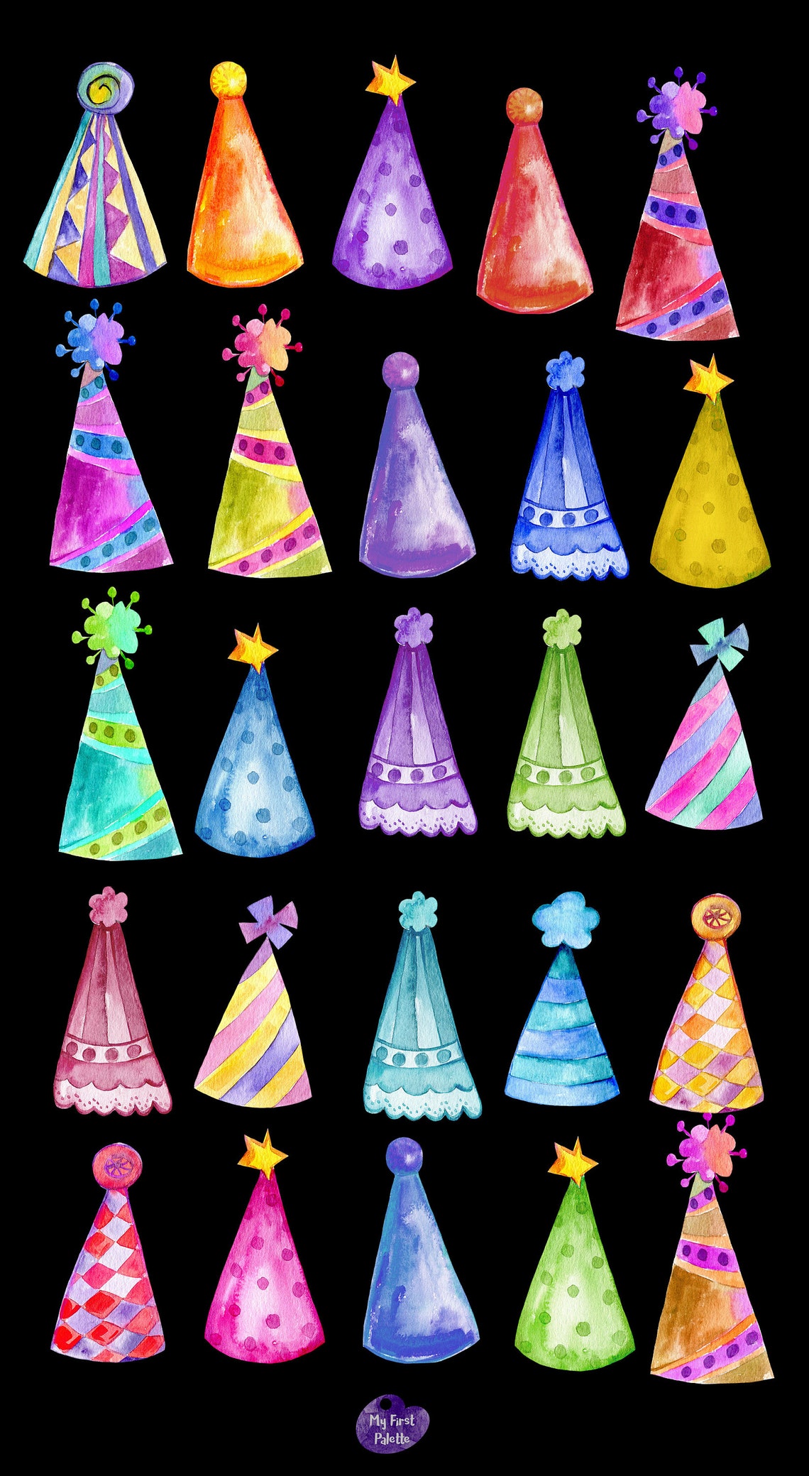 Watercolor Party Hats Clipart: Birthday Celebration (300 Dpi PNG) - Etsy