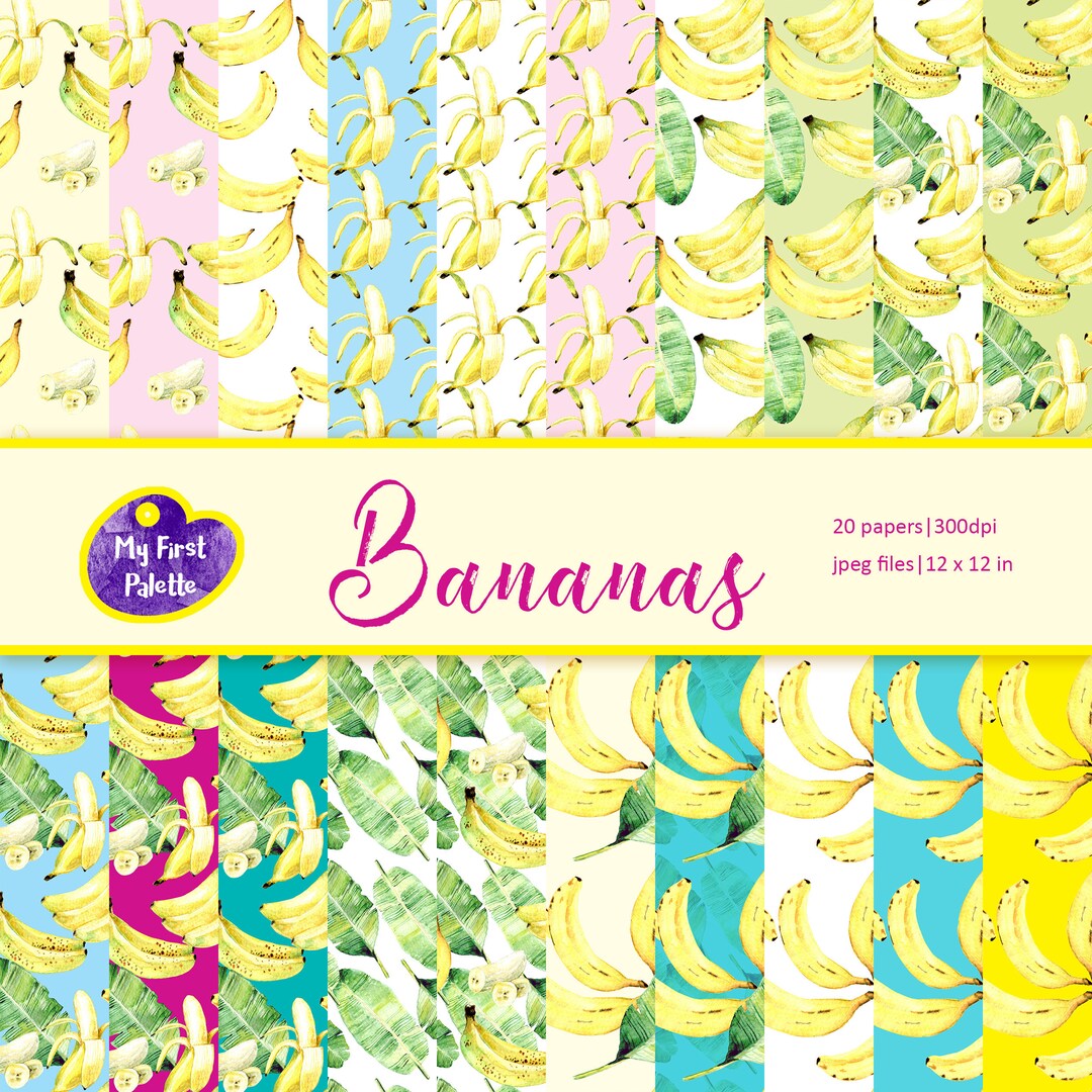 Bananas Digital Paper, Printable Tropical Summer Fruit Gift Wrapping ...