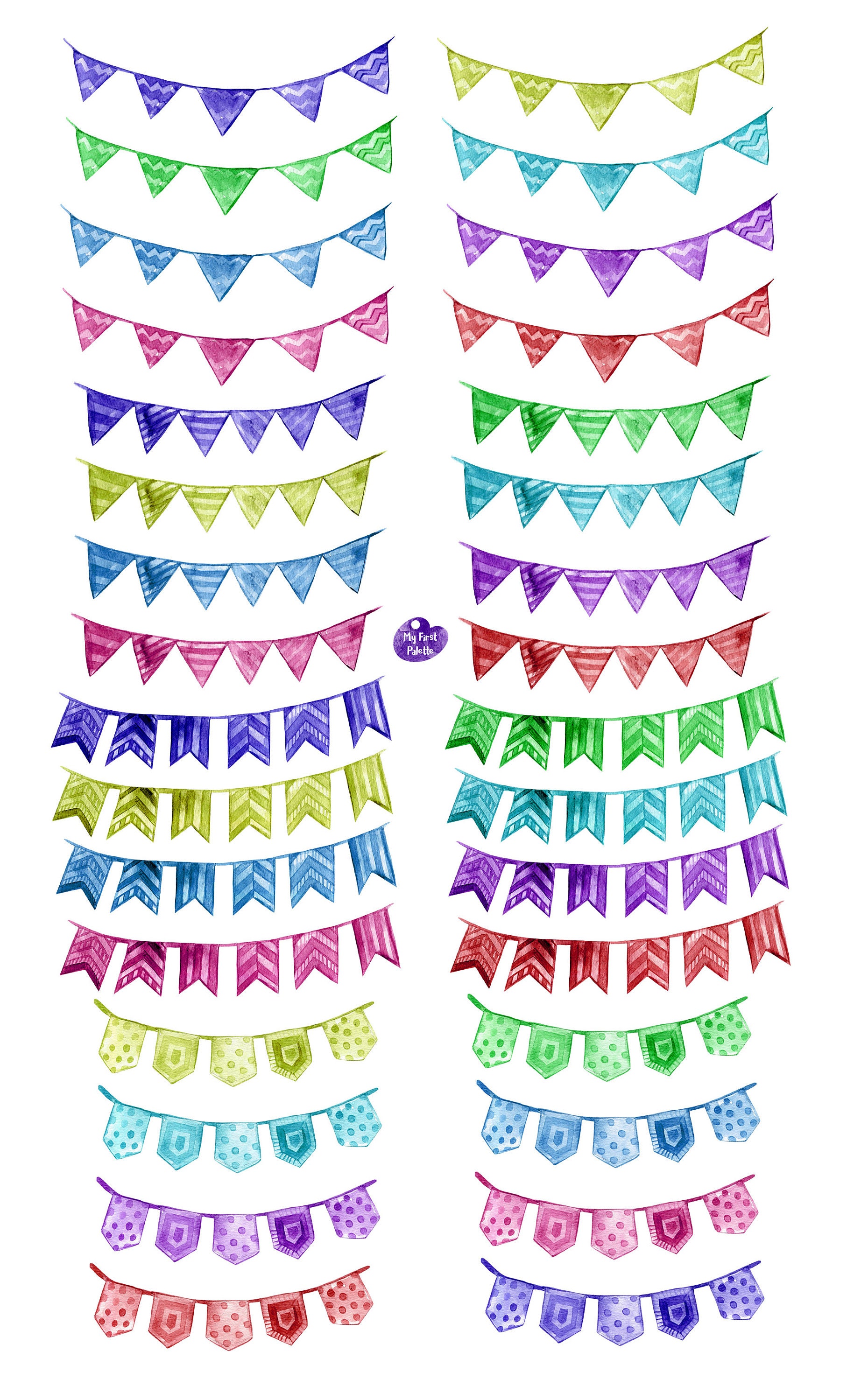 Watercolor Bunting Flags Clipart - Birthday, Holiday, Party ...