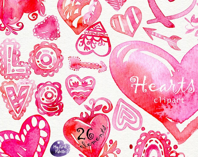 Watercolor Hearts Clipart: Valentine's Day PNG Graphics (400 Dpi) - Etsy