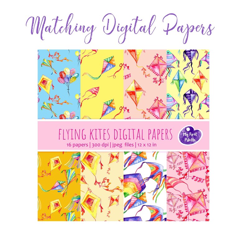 Kites Watercolor Clipart 600dpi PNG, Summer, Digital Download ...