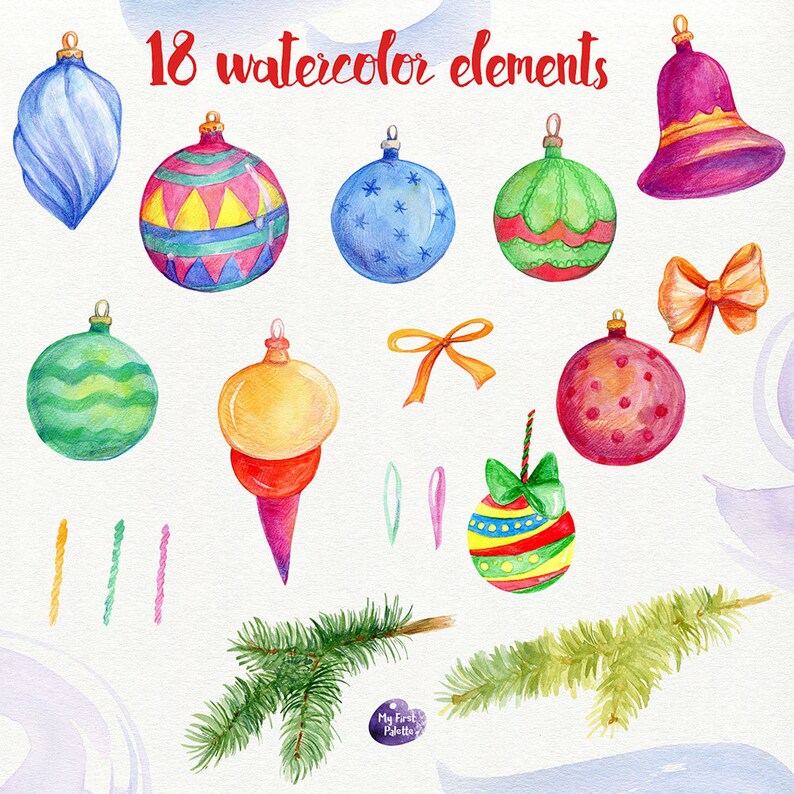 Watercolor Christmas Clipart - Tree Ornaments, New Year , Winter ...