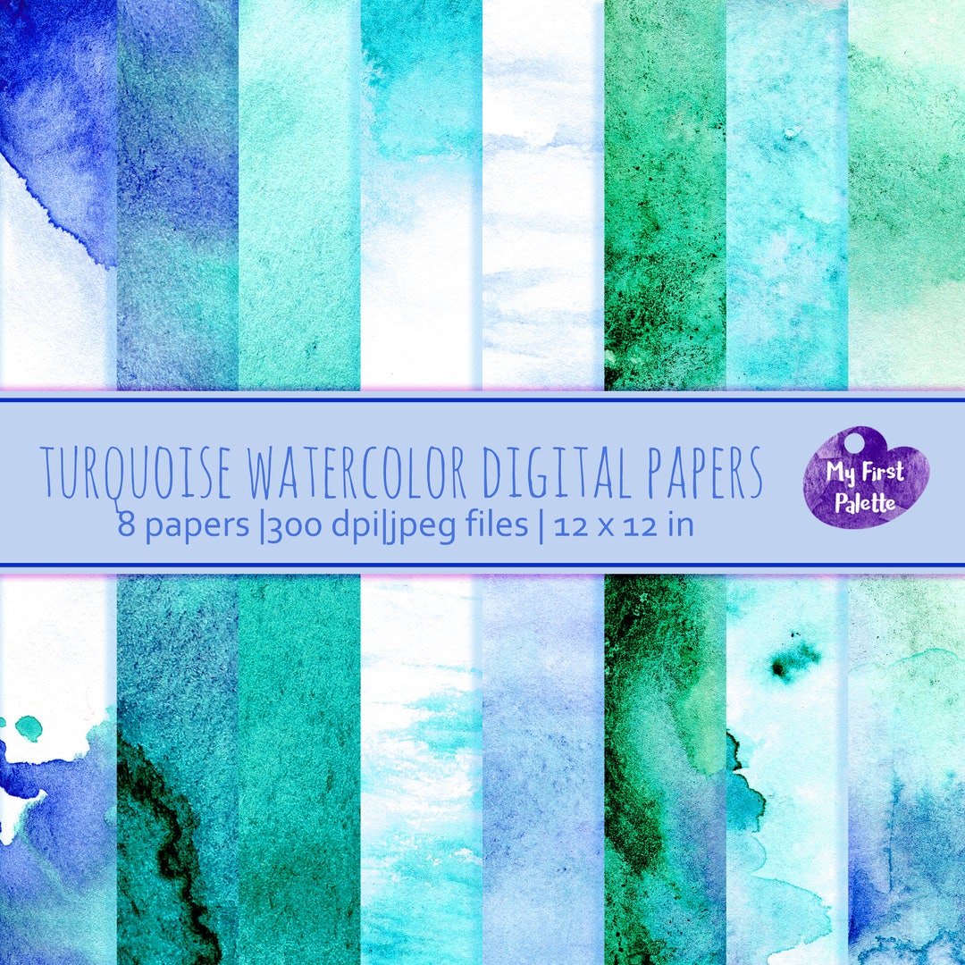 Turquoise Watercolor Digital Papers: 8-pack (digital Download) - Etsy