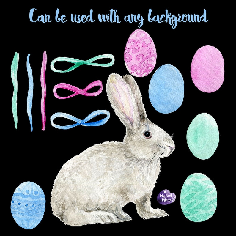 Watercolor Easter Bunny and Eggs Clipart 400 Dpi PNG, Holidays Clipart ...