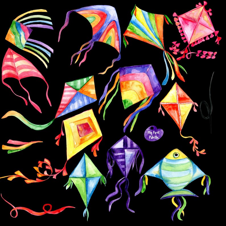 Kites Watercolor Clipart 600dpi PNG, Summer, Digital Download ...