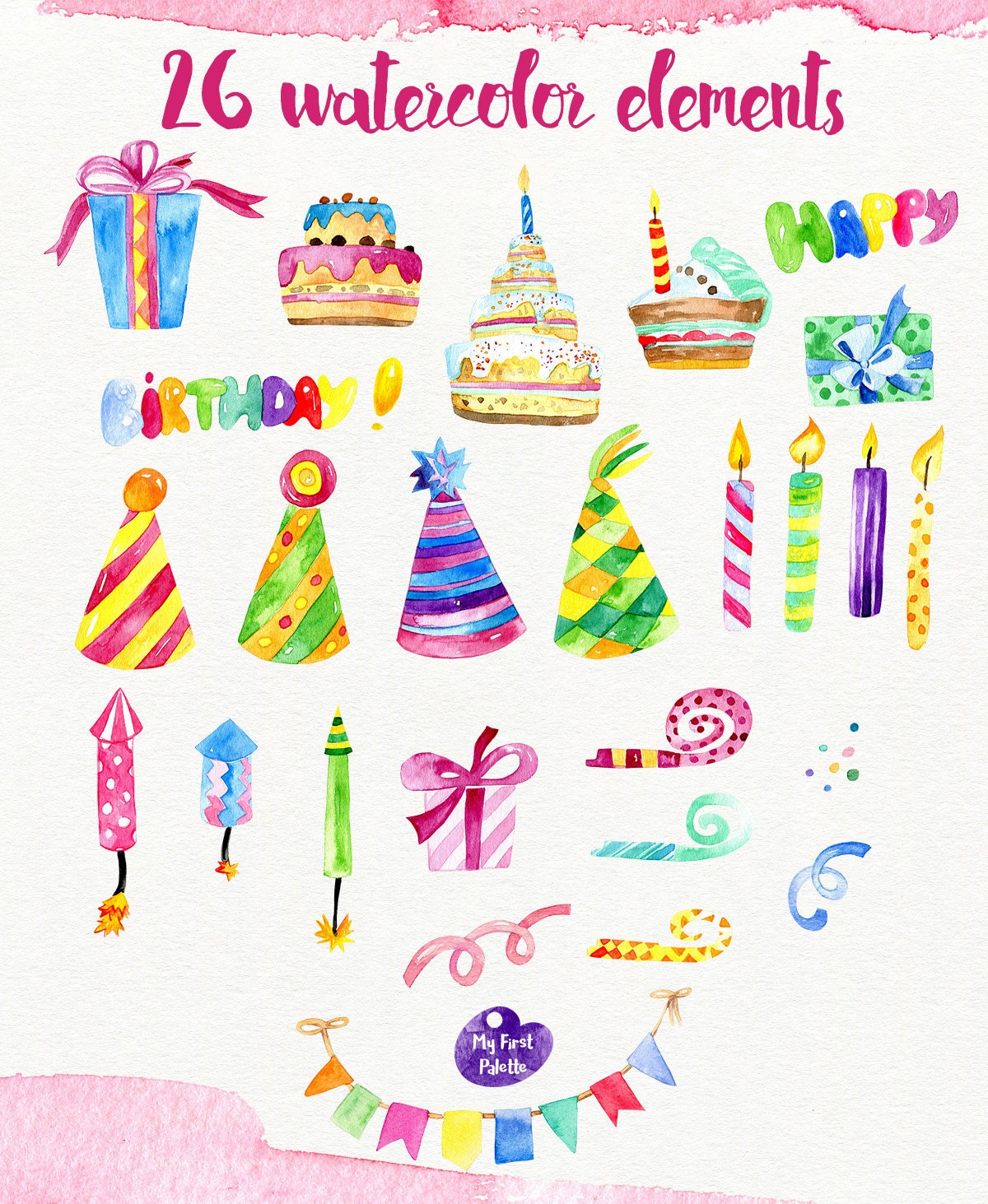 Watercolor Birthday Clipart Hand Painted Clipart: Birthday | Etsy