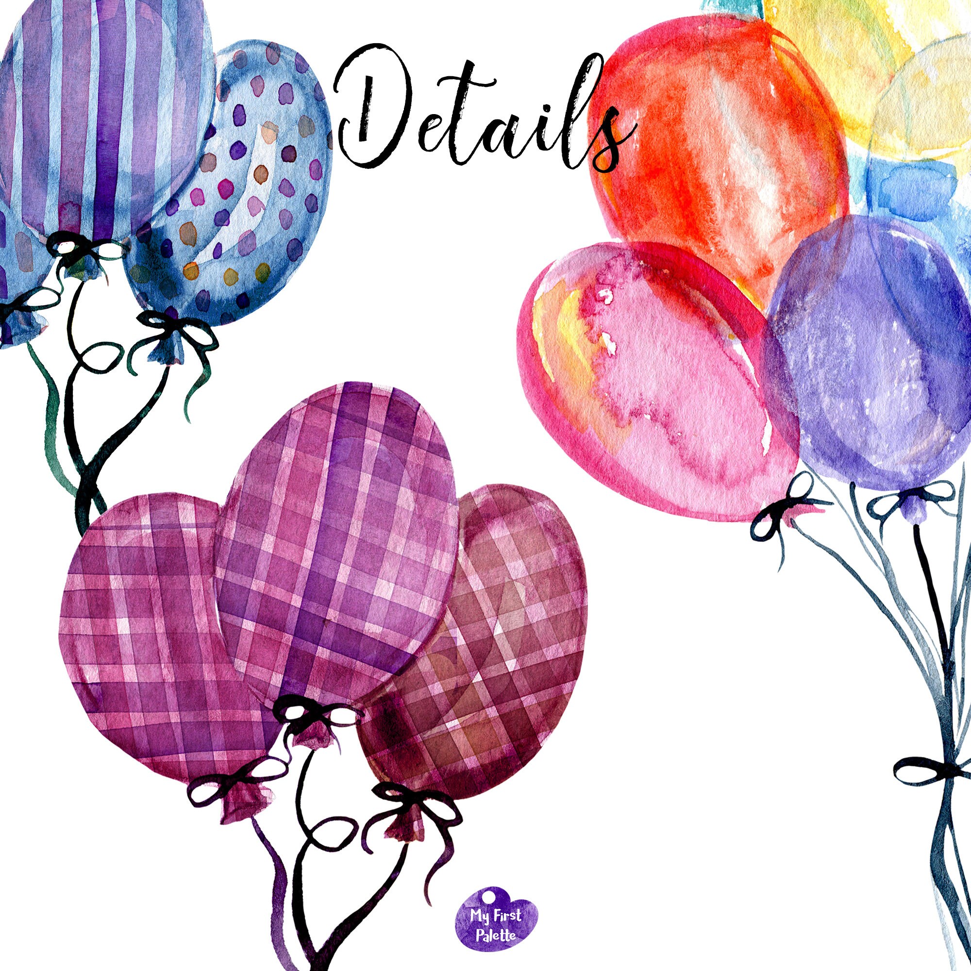 Watercolor Party Balloons Clipart- Birthday Clip Art, Holiday Clipart ...