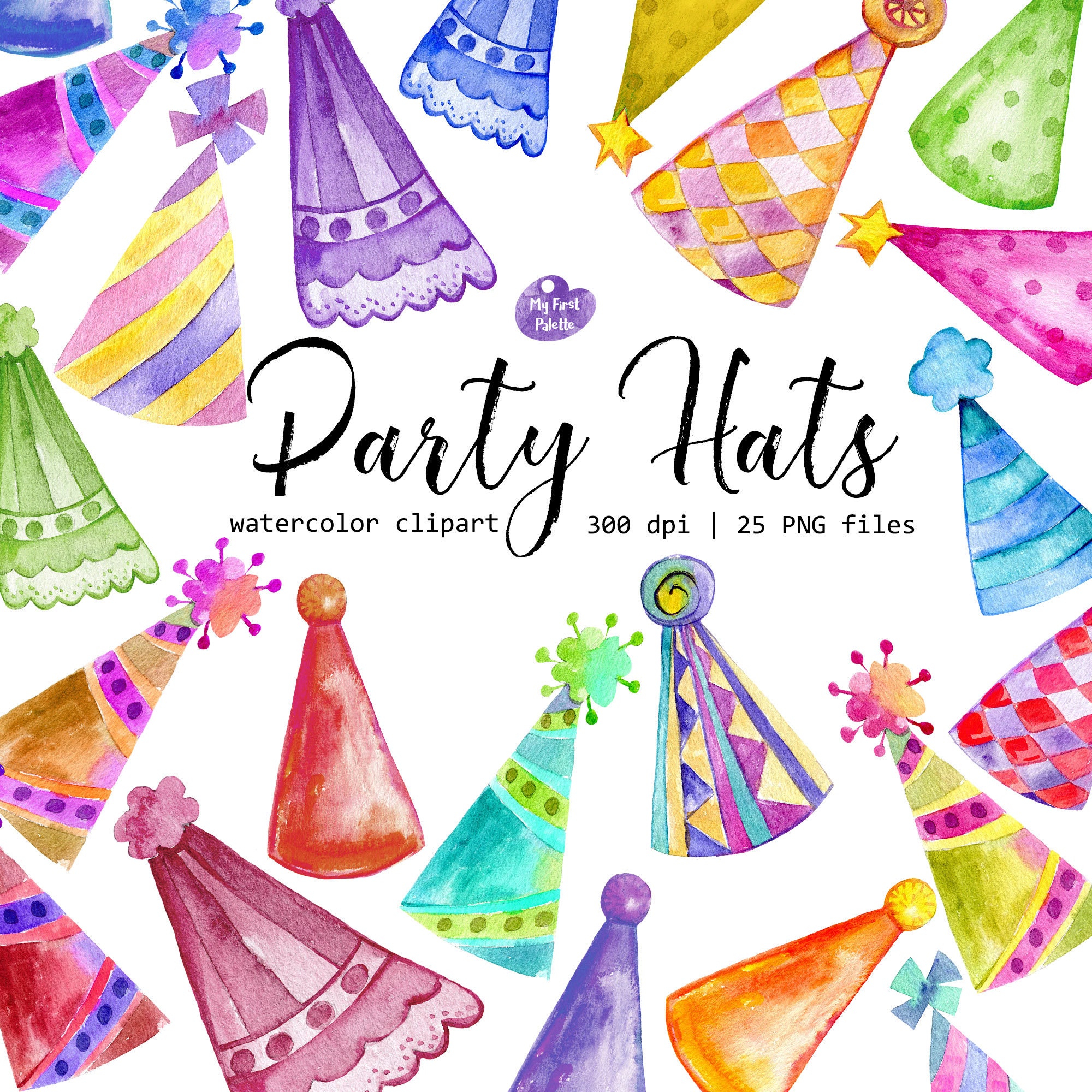 Watercolor Party Hats Clipart - Birthday Hats Clipart, Holiday Clipart ...