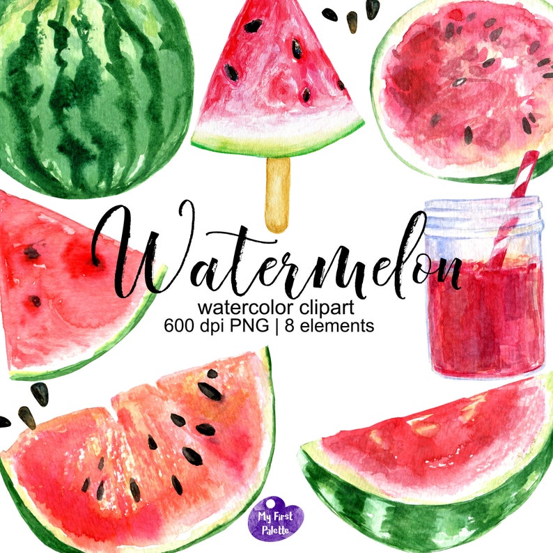 Watermelon Watercolor Clipart 600 Dpi Png Files for Summer Pool Party ...