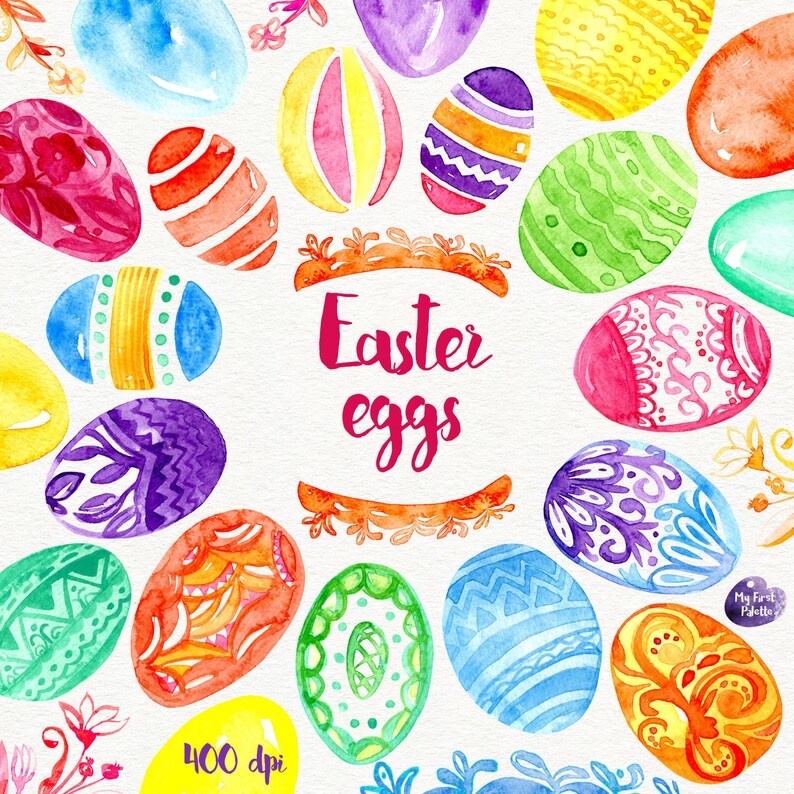 Watercolor Easter Eggs Clipart 400 Dpi PNG, Holidays Collection Clipart ...
