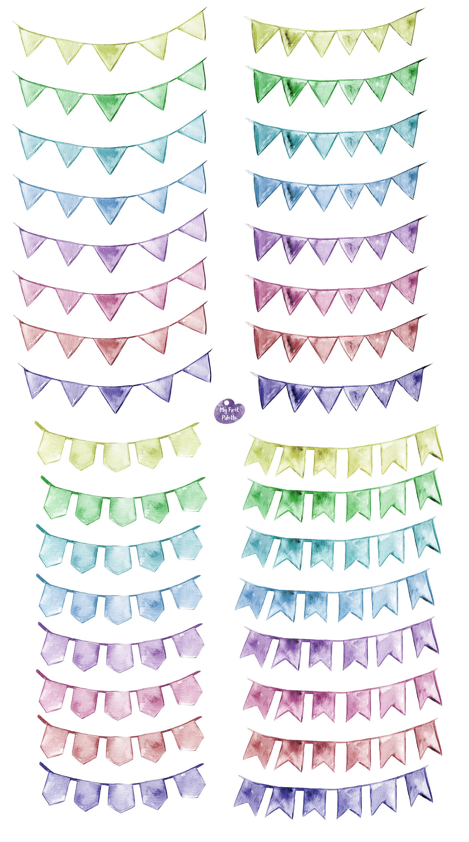 Watercolor Bunting Flags Clipart Birthday Holiday Party - Etsy