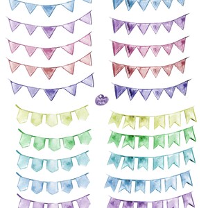 Watercolor Bunting Flags Clipart - Birthday, Holiday, Party ...