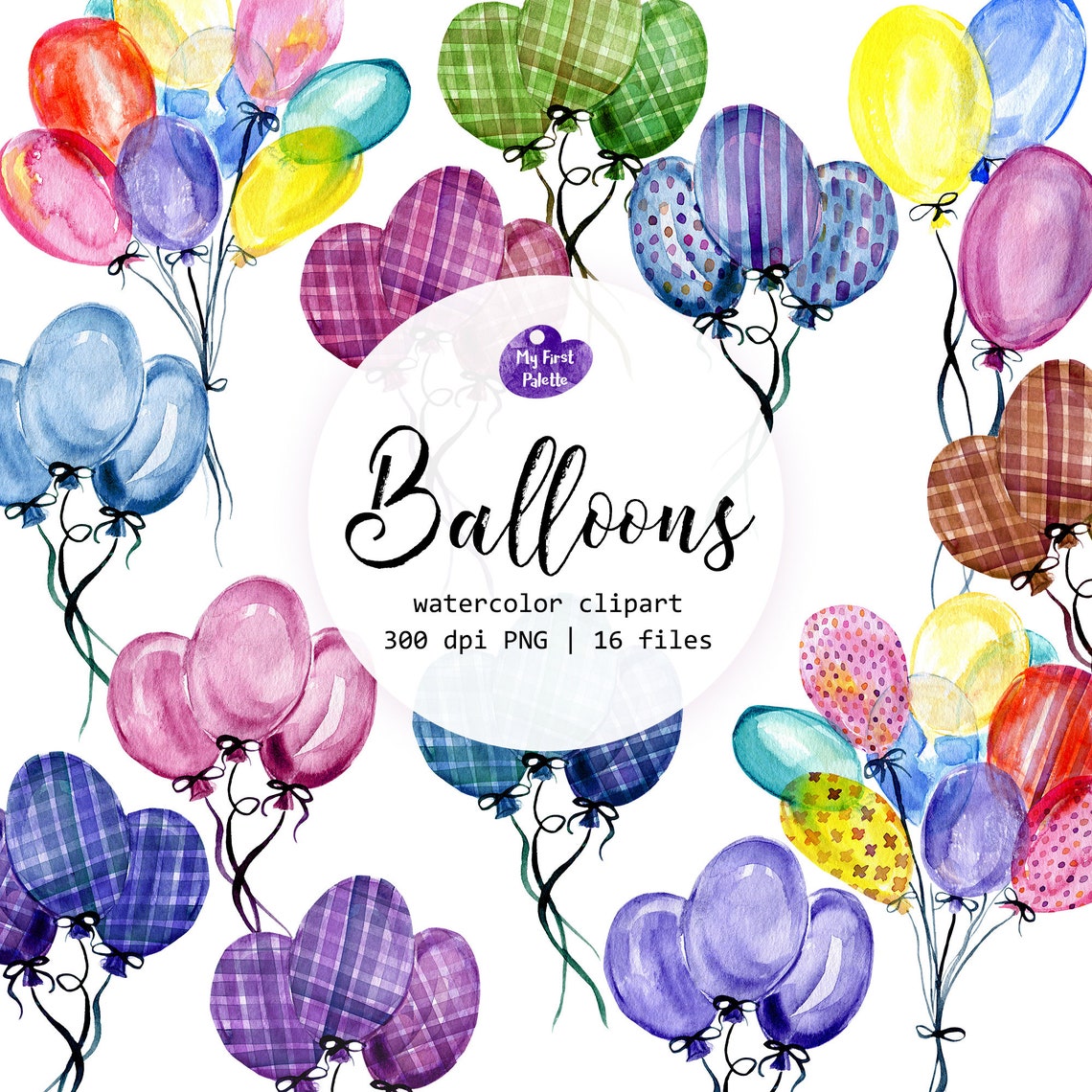 Watercolor Party Balloons Clipart- Birthday Clip Art, Holiday Clipart ...