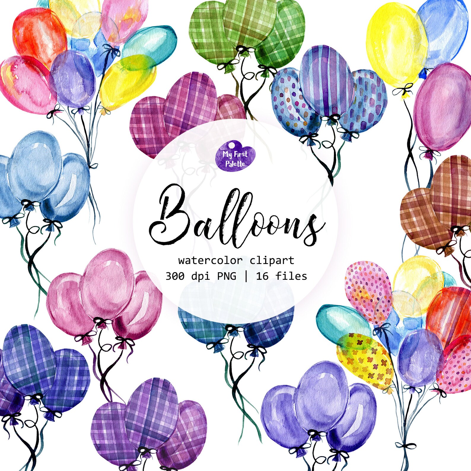 Watercolor Party Balloons Clipart- Birthday Clip Art, Holiday Clipart ...