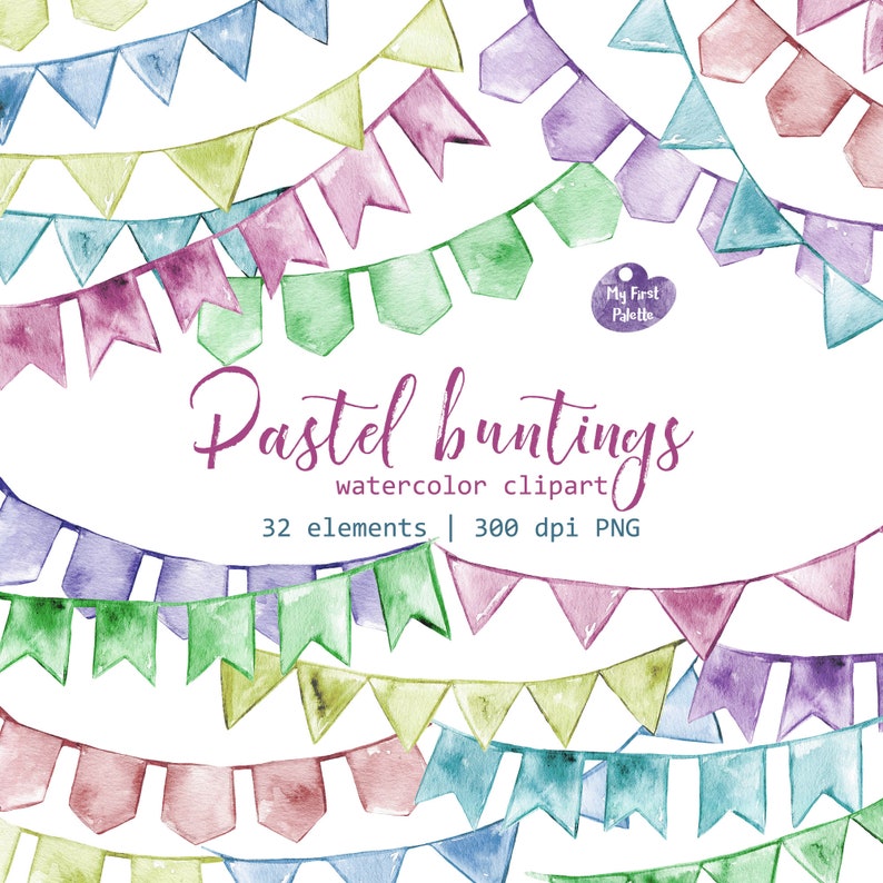 Watercolor Bunting Flags Clipart Birthday Holiday Party - Etsy