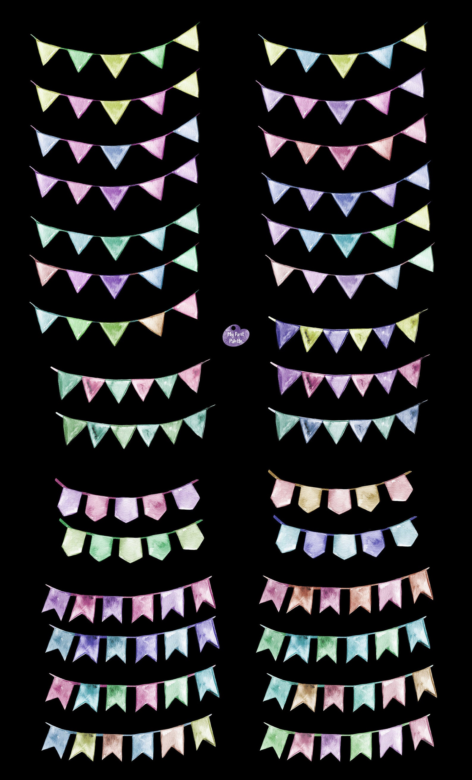 Watercolor Bunting Flags Clipart Birthday, Holiday, Party, Celebration ...