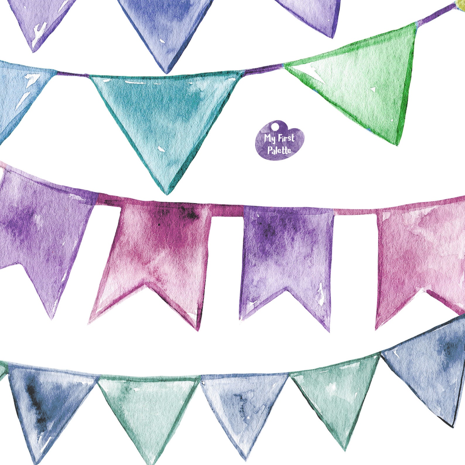 Watercolor Bunting Flags Clipart Birthday, Holiday, Party, Celebration ...
