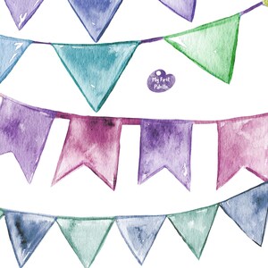 Watercolor Bunting Flags Clipart Birthday, Holiday, Party, Celebration ...