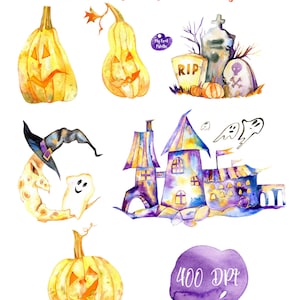 Watercolor Halloween Clipart,spooky Halloween Party Clip Art, 400 DPI ...