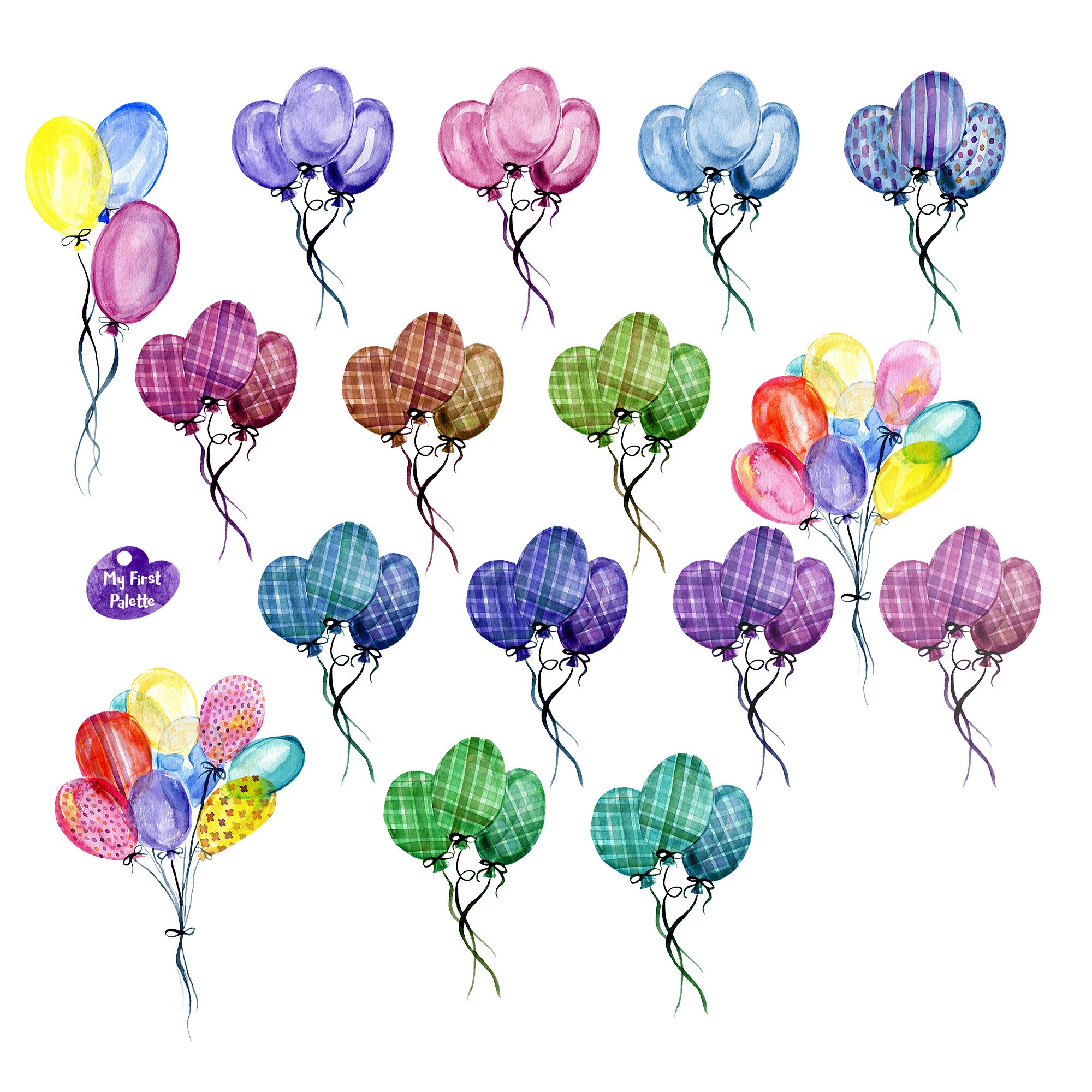 Watercolor Party Balloons Clipart: Celebration PNG (digital Download ...