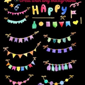Watercolor Bunting Flags Clipart - Birthday, Holiday, Party ...