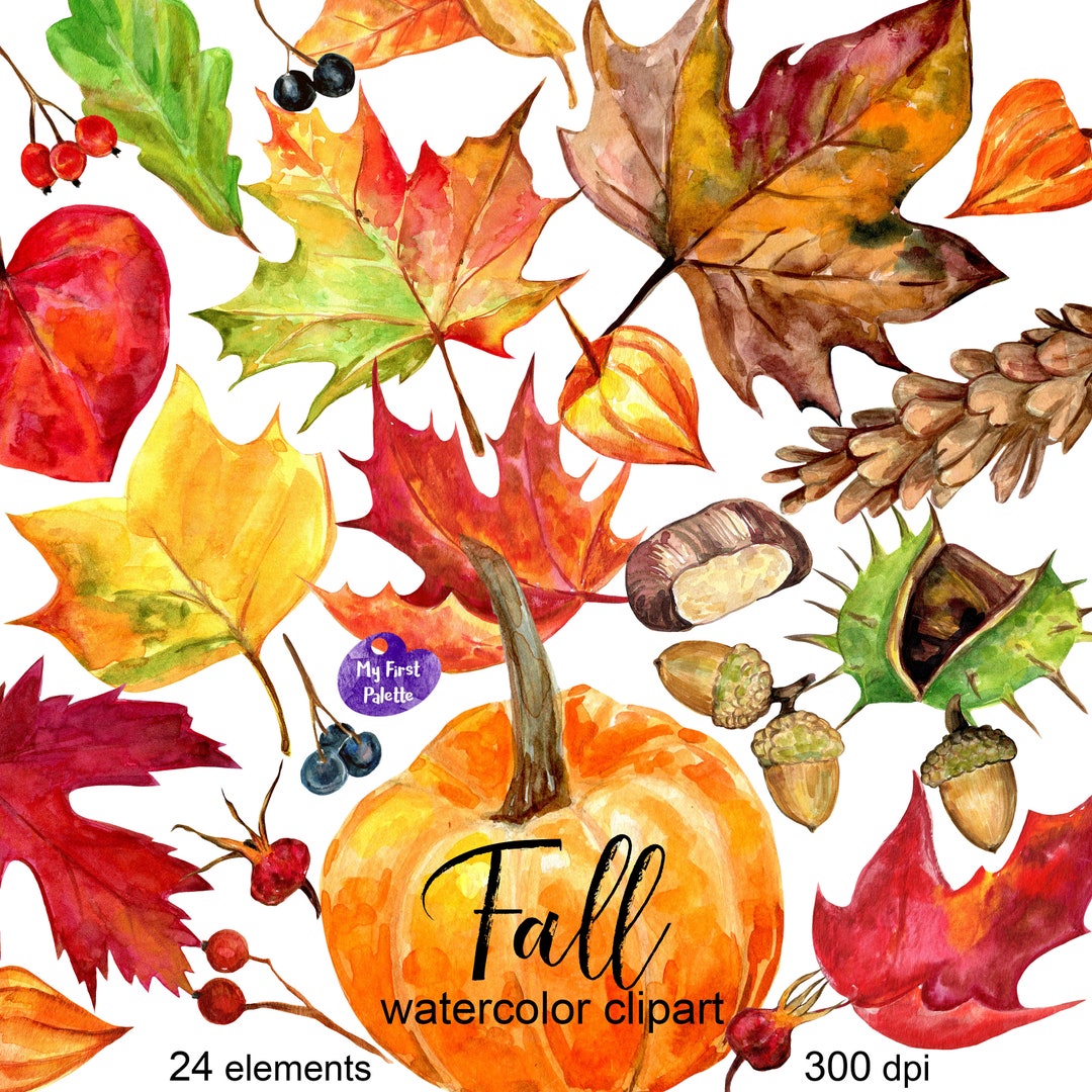 Fall Autumn Watercolor Thanksgiving Clipart Includes Foliage, Fall ...