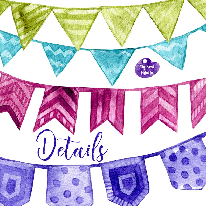 Watercolor Bunting Flags Clipart - Birthday, Holiday, Party ...